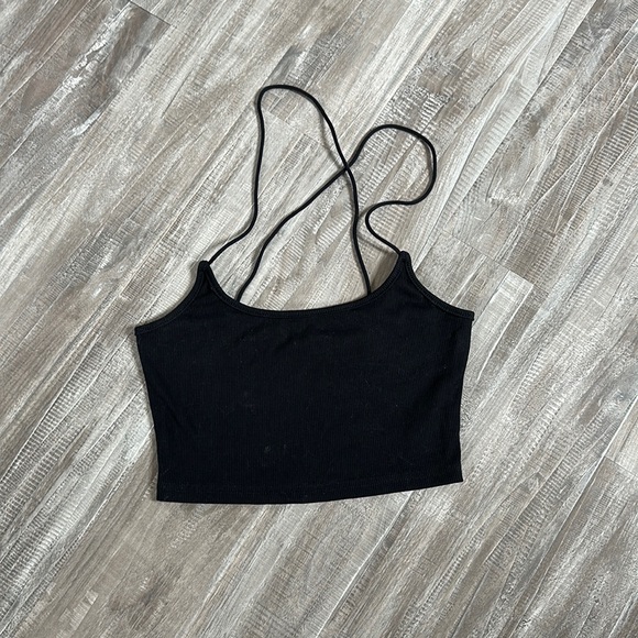Tops | Plain Black Tank With Cross Cross Back | Poshmark
